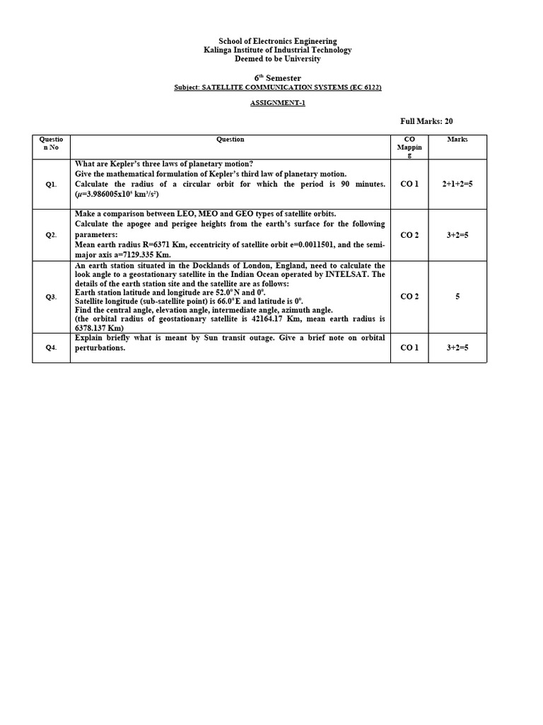 Scs Assignment-1 01022024 | PDF | Orbit | Communications Satellite