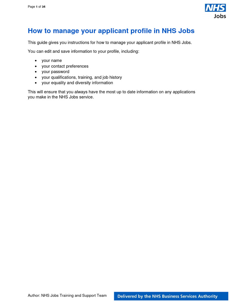 How To Manage Your Applicant Profile in NHS Jobs User Guide | PDF ...