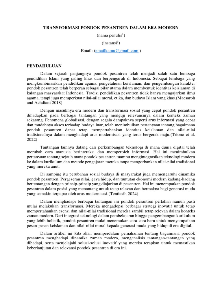 Transformasi Pondok Pesantren Dalam Era Modern | PDF | Sejarah | Agama & Spiritualitas