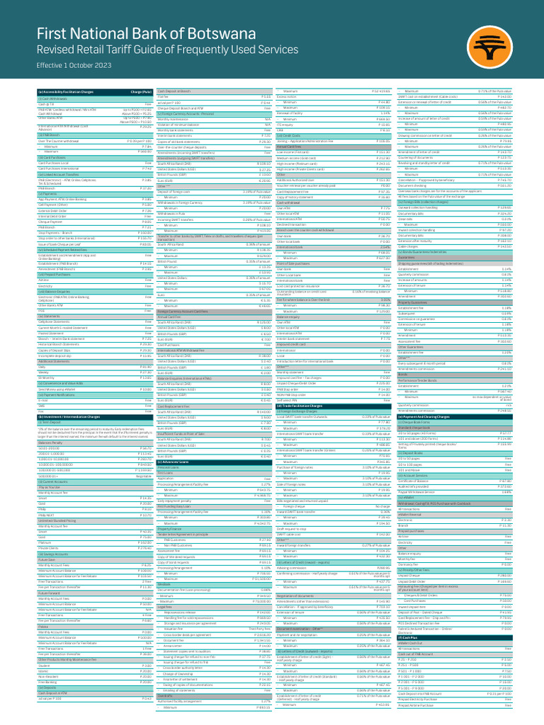 FNBB PricingGuide | PDF | Cheque | Credit Card