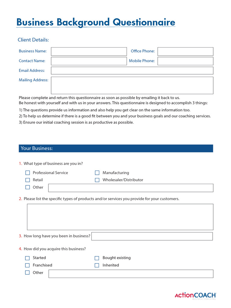 Business Coaching Questionnaire | PDF | Interest | Business