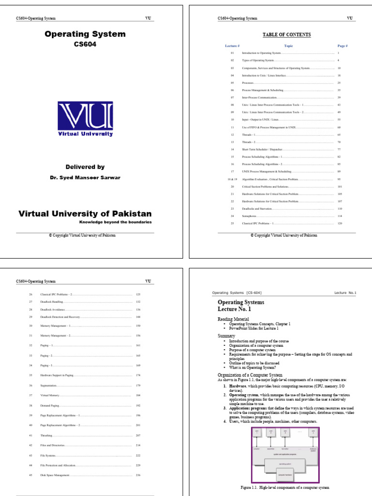 Updated Operating System Handouts From Lec 1 To 45 | PDF | Operating System | Process (Computing)