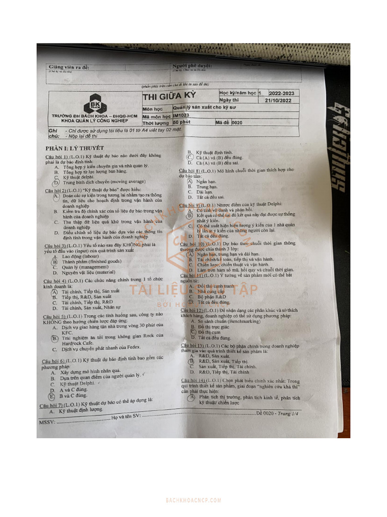 Đề GK QLSX 2022 | PDF