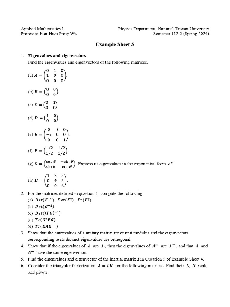 Am1 Ex5 | PDF | Eigenvalues And Eigenvectors | Matrix (Mathematics)