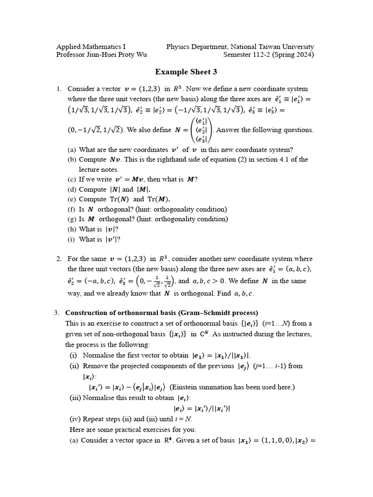Am1 Ex3 | PDF | Basis (Linear Algebra) | Theoretical Physics