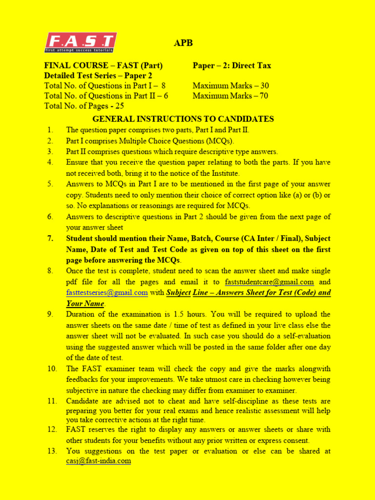 DT Sample Paper and Suggested Answer | PDF | Multiple Choice | Income Tax