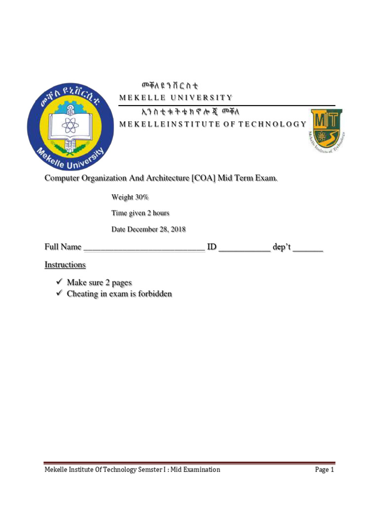 Coa Mid | PDF | Central Processing Unit | Operating System