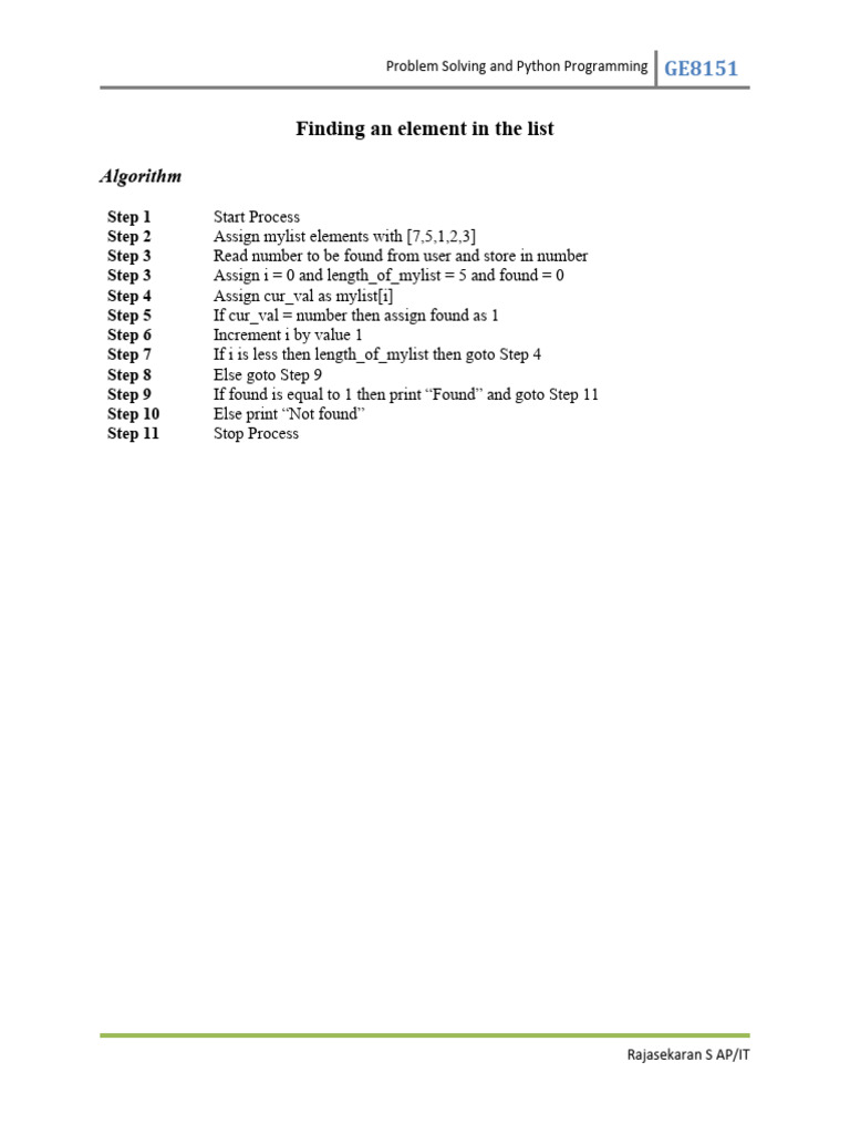 GE8151-U1-7-Finding An Element in The List | PDF | Algorithms | Computing
