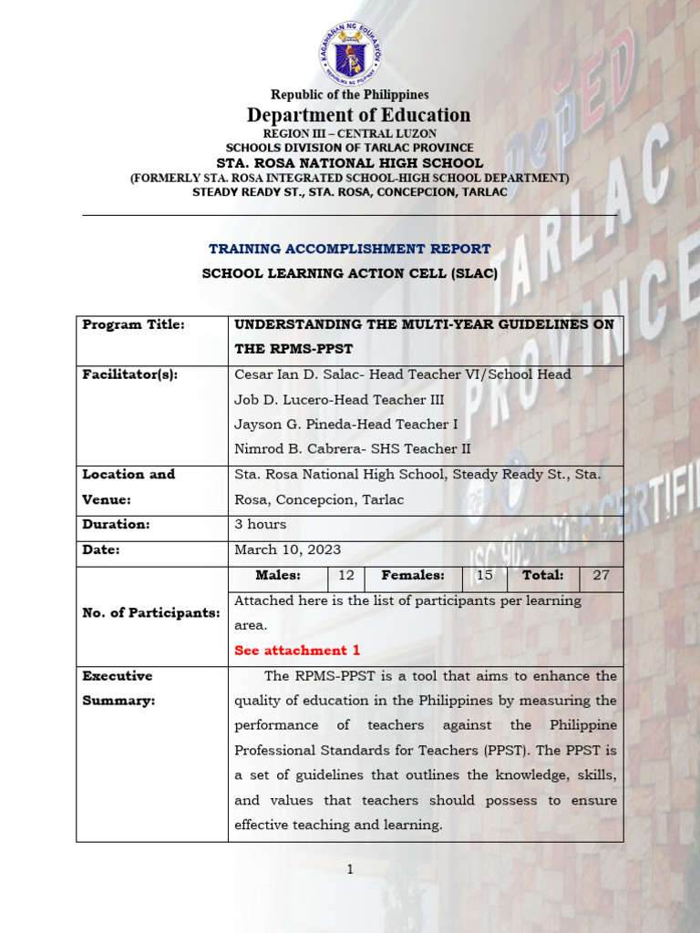 Department of Education: Training Accomplishment Report | Download Free PDF | Learning ...