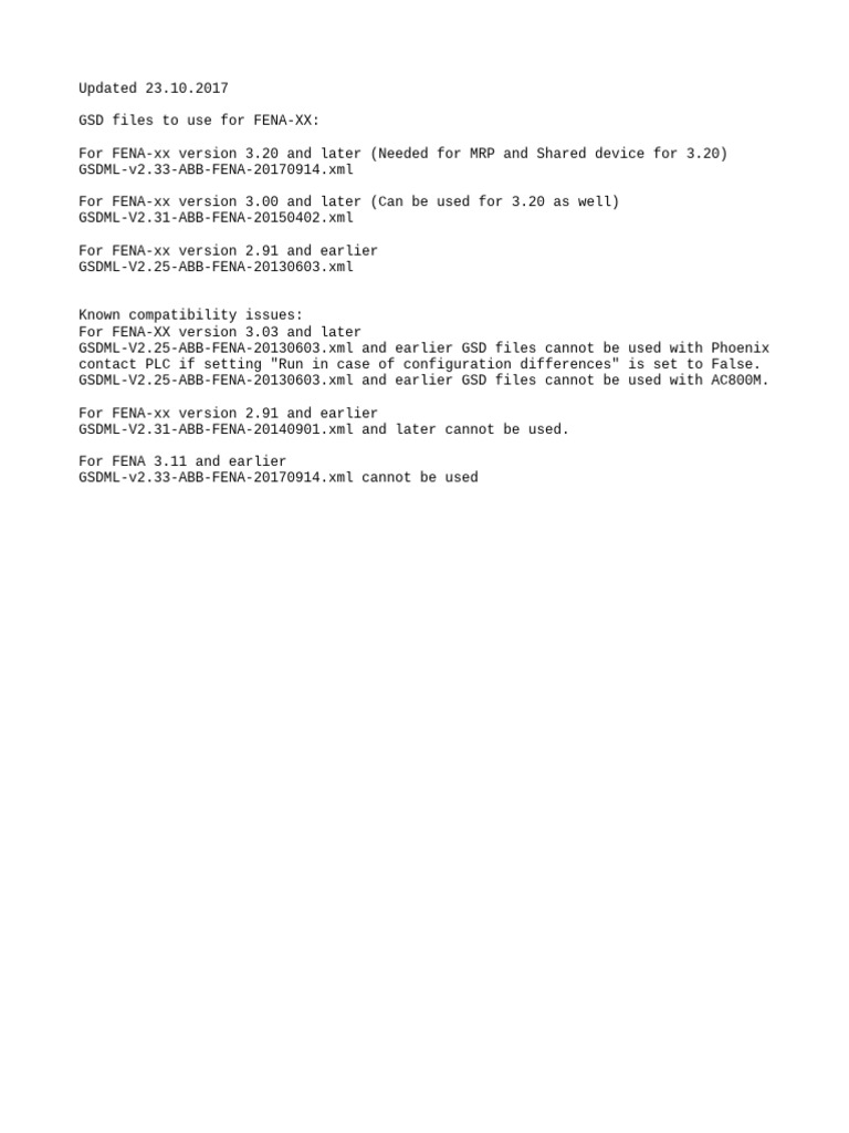 FENA-XX GSD File Compatibility Guide | PDF