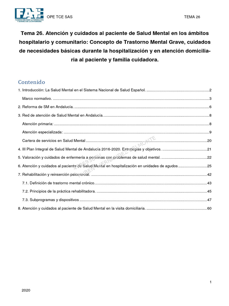 TEMA 26 - Tema 26 SM-1 | PDF | Hospital | Salud mental
