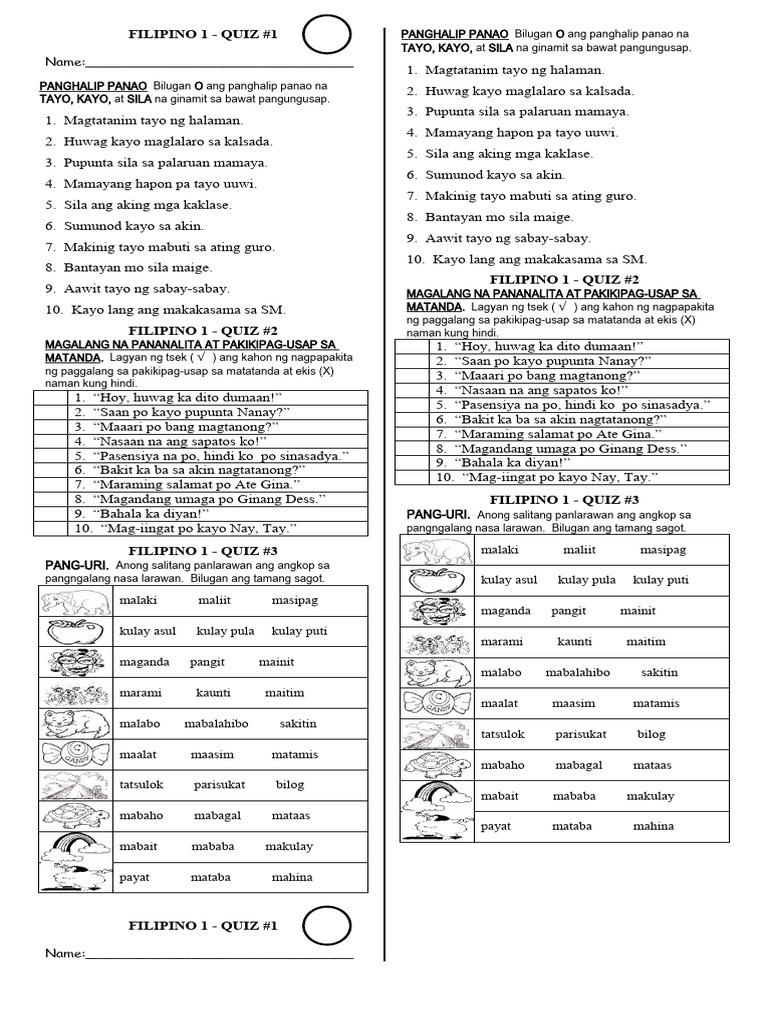 Filipino 1 - 2ND Quarter Quizzes | PDF