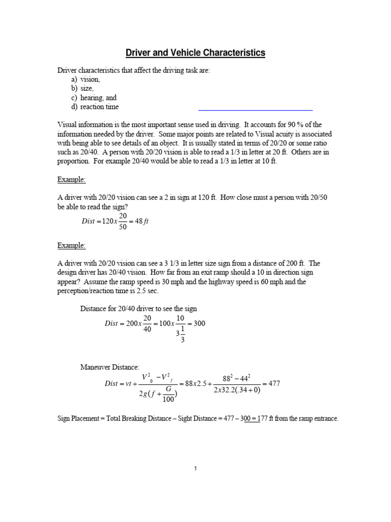HO1-Driver and Vehicle Characteristics | PDF | Visual Acuity | Visual ...