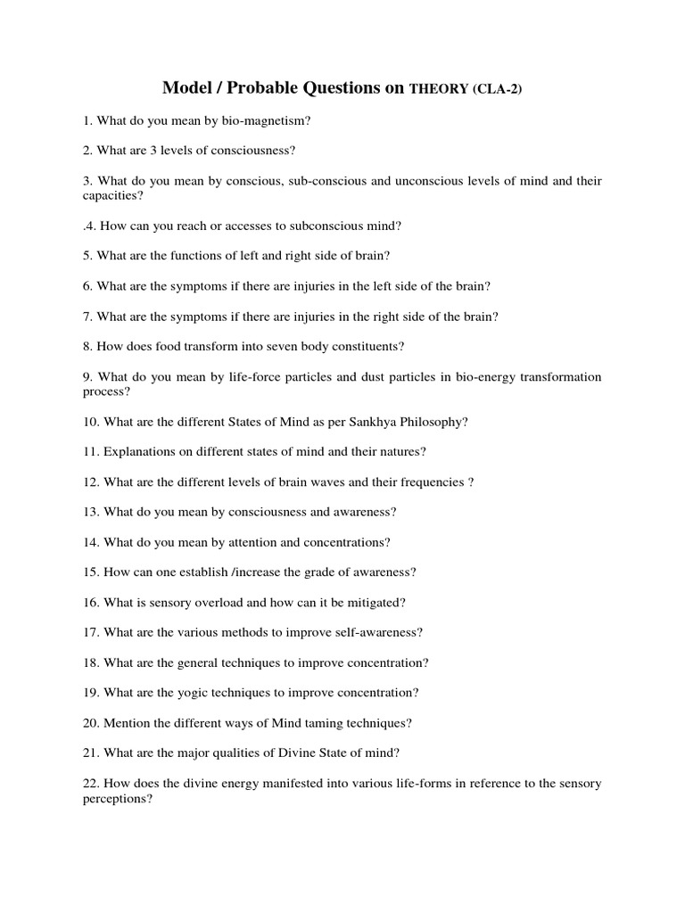 CT-2 Sample Qs | PDF | Mind | Consciousness