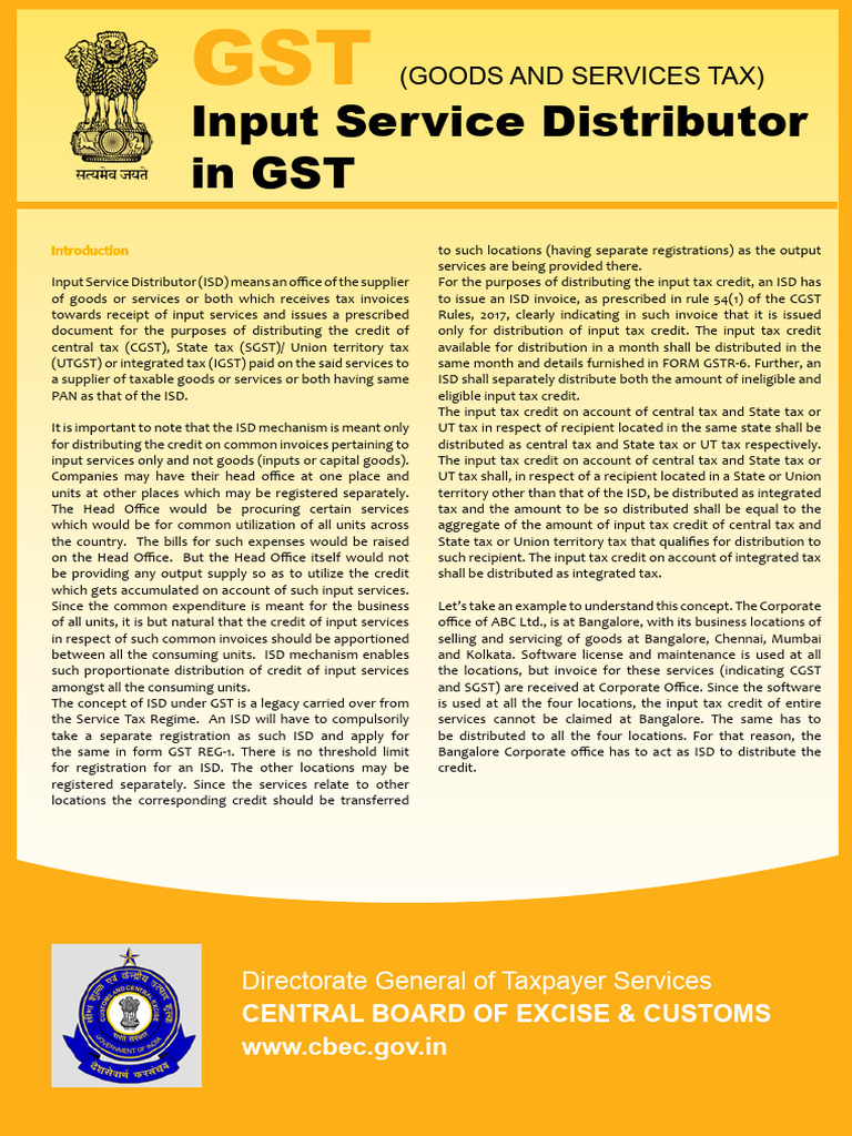 Input Service Distributor in GST | PDF | Taxes | Invoice