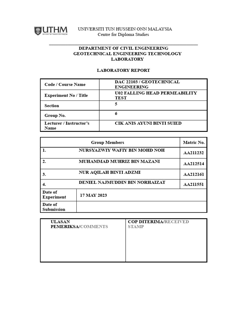 Report Falling Head Permeability Test | PDF | Porosity | Permeability ...