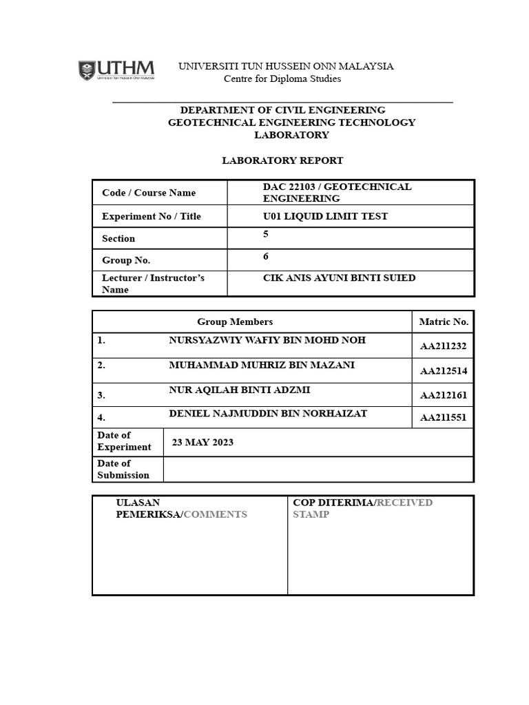 Liquid Limit Test Report for Soil Analysis | PDF | Applied And ...