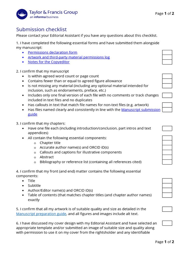 Submission Checklist | PDF | Books | Publishing
