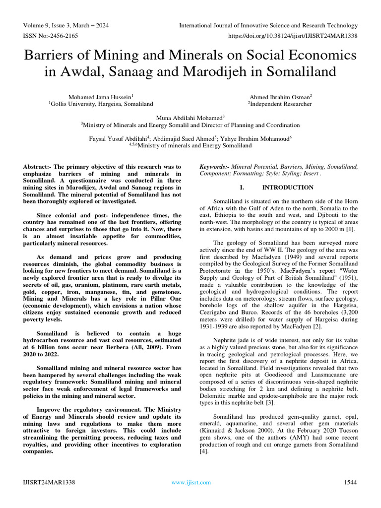 Somaliland Mining Barriers Analysis | PDF | Mining | Minerals