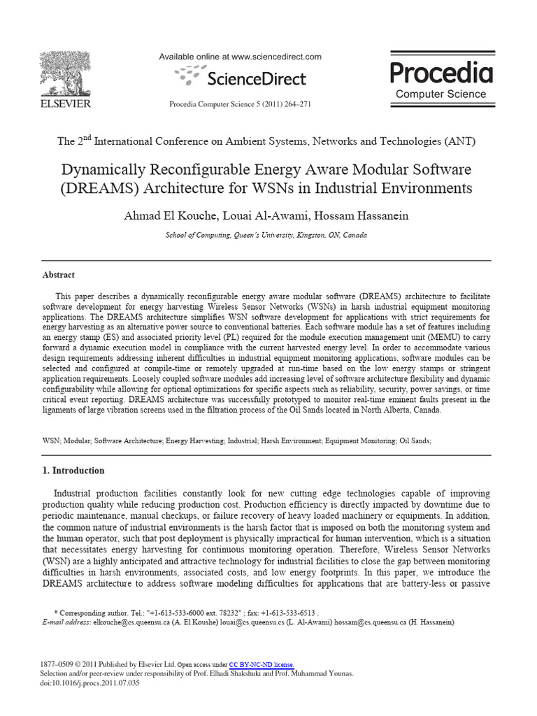 Dynamically Reconfigurable Energy Aware Modular Software | PDF | Wireless Sensor Network ...