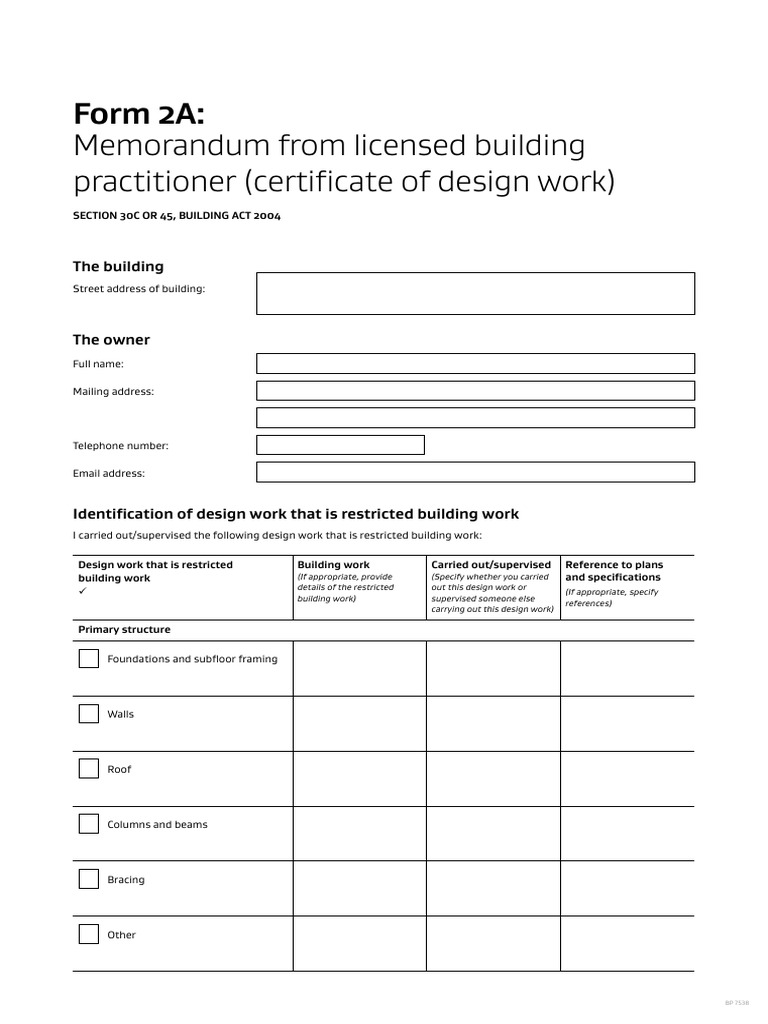 Memorandum From Licensed Building Practitioner (Certificate of Design ...
