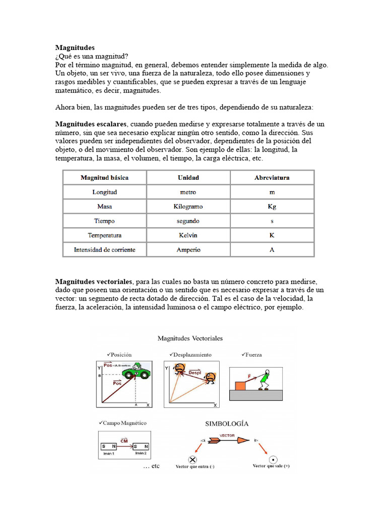 Tipos de Magnitudes y Unidades de Medida | PDF | Vector Euclidiano ...