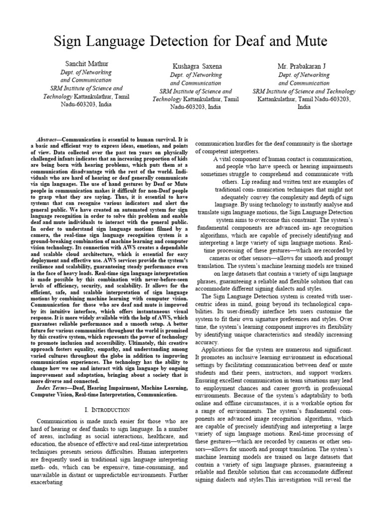 Research Paper-Sign Lang Detection | PDF | Sign Language | Communication