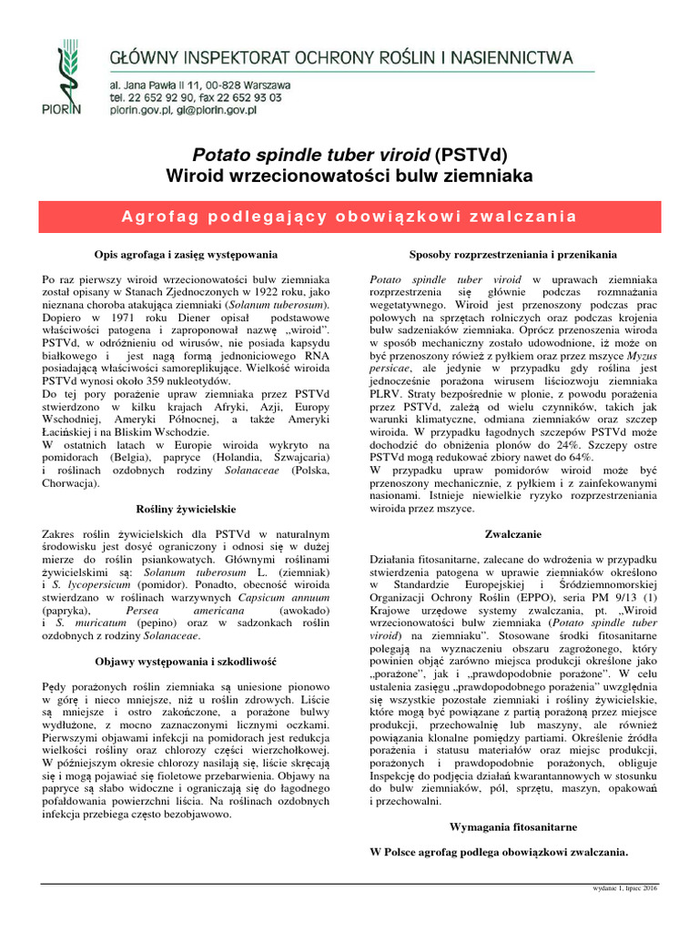 Potato Spindle Tuber Viroid (PSTVD) | PDF