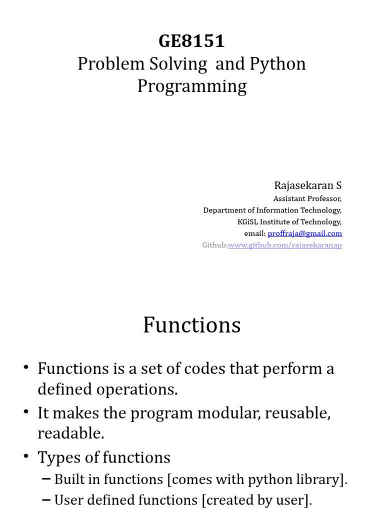 GE8151 U2 3 Functions | PDF | Parameter (Computer Programming) | String ...