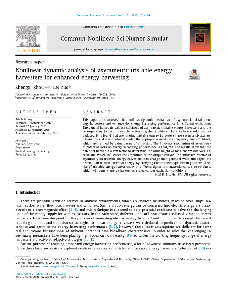 Nonlinear Dynamic Analysis of Asymmetric Tristable Energy | PDF ...