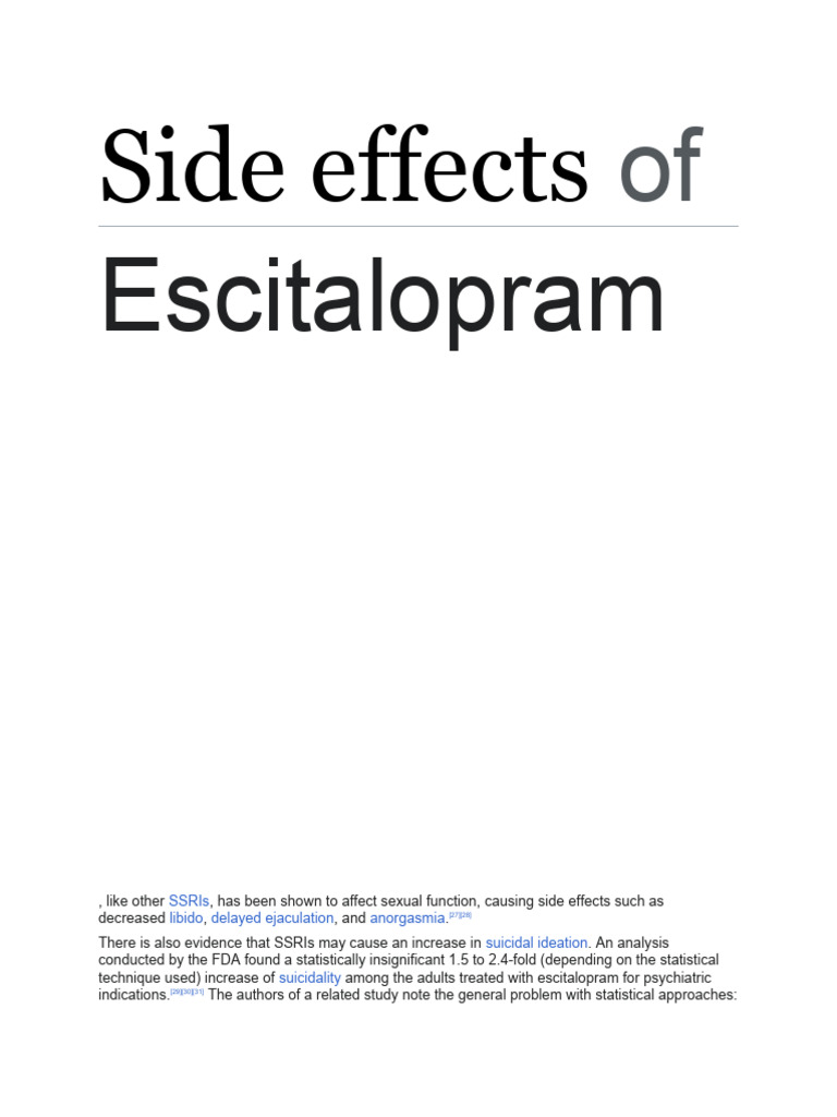 Side Effects of Escitalopram | PDF | Human Diseases And Disorders ...