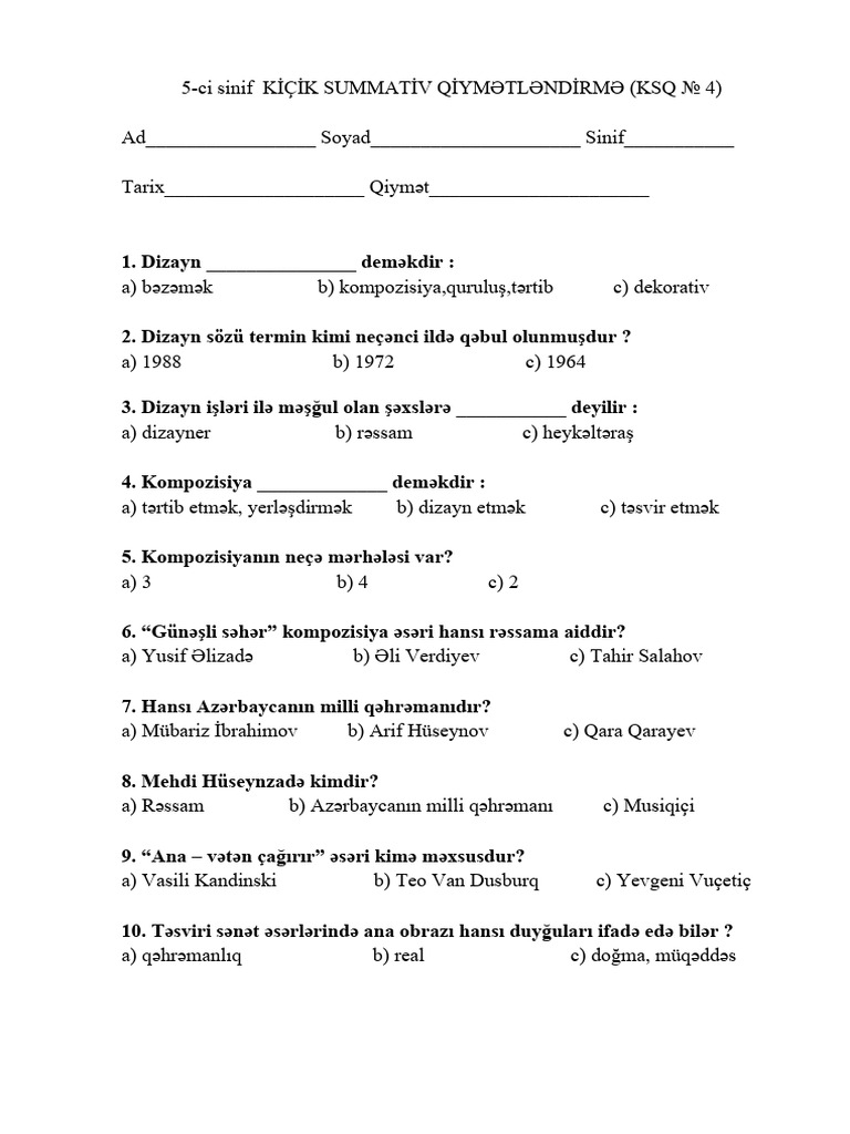 5ci Sinif KSQ 4 | PDF