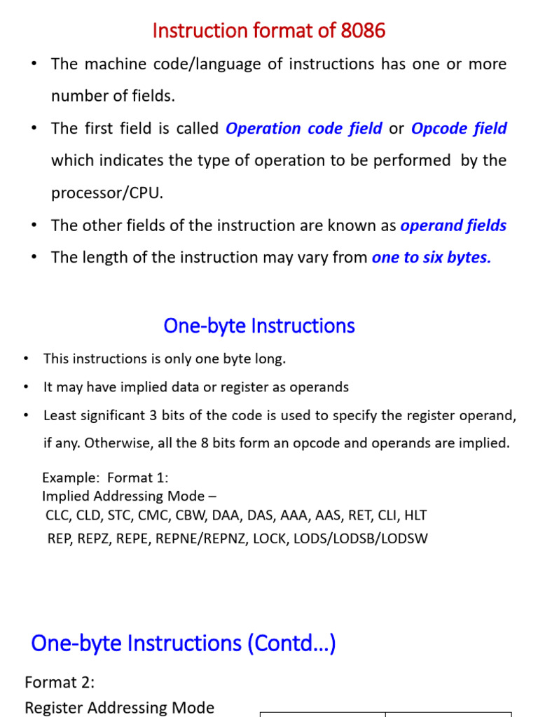 Instruction-Format 8086 | PDF | Central Processing Unit | Office Equipment Instruction-Format 8086 | PDF | Central Processing Unit | Office Equipment