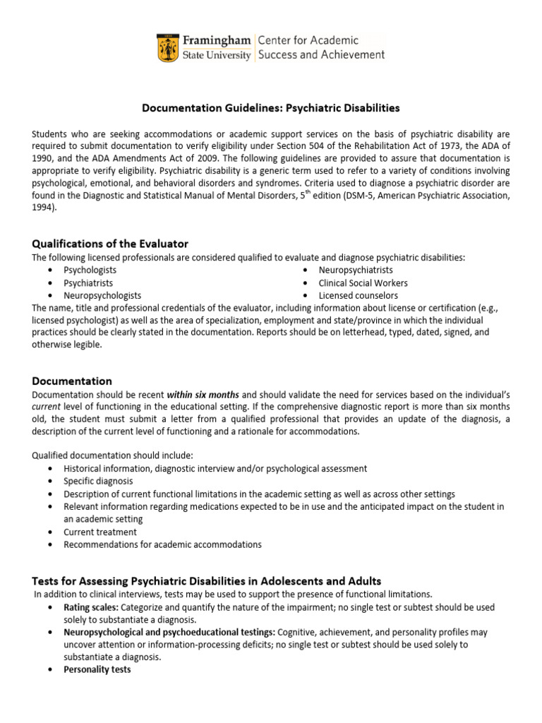 DOCUMENTATION GUIDELINES Psych Handout-1 | PDF | Mental Disorder ...