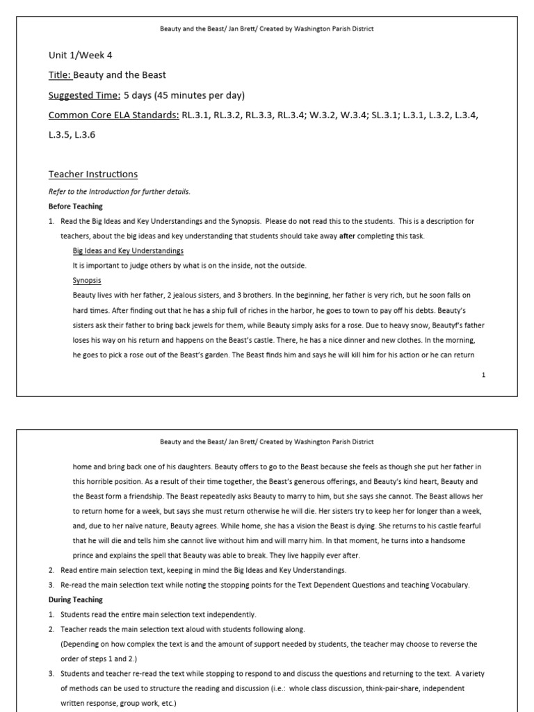 Beauty and The Beast. Lesson - Basal | Download Free PDF | Vocabulary ...