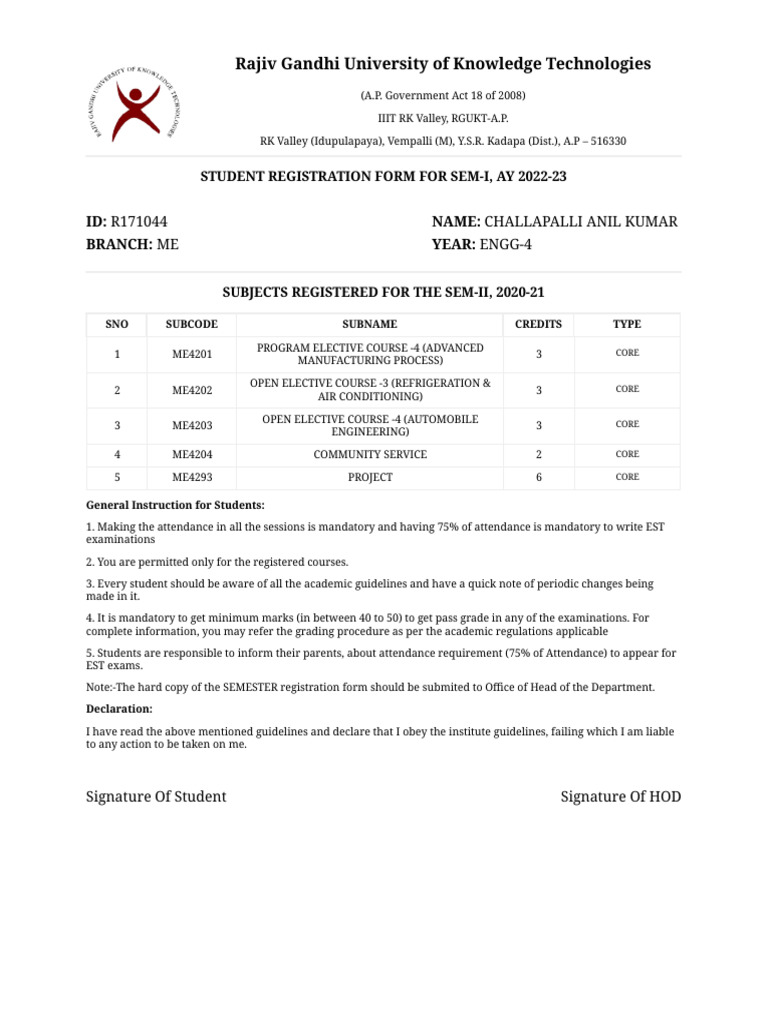Sem Registration (Ay22 23) | PDF | Educational Stages