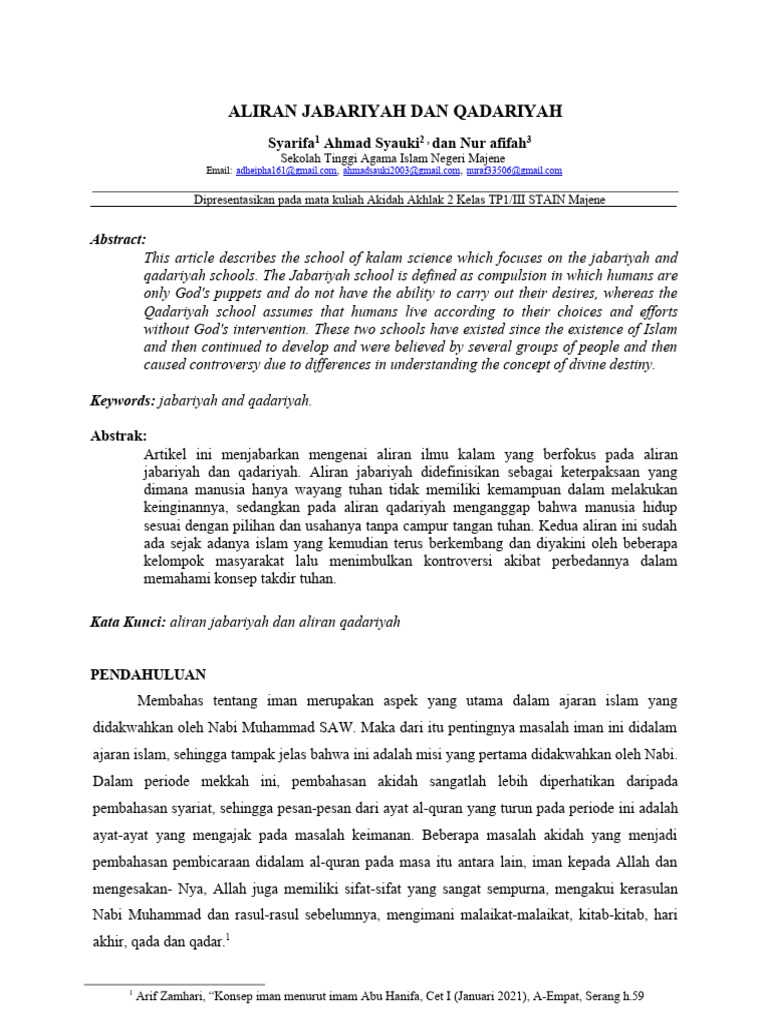 Aliran Jabariyah Dan Qadariyah | PDF | Agama & Spiritualitas