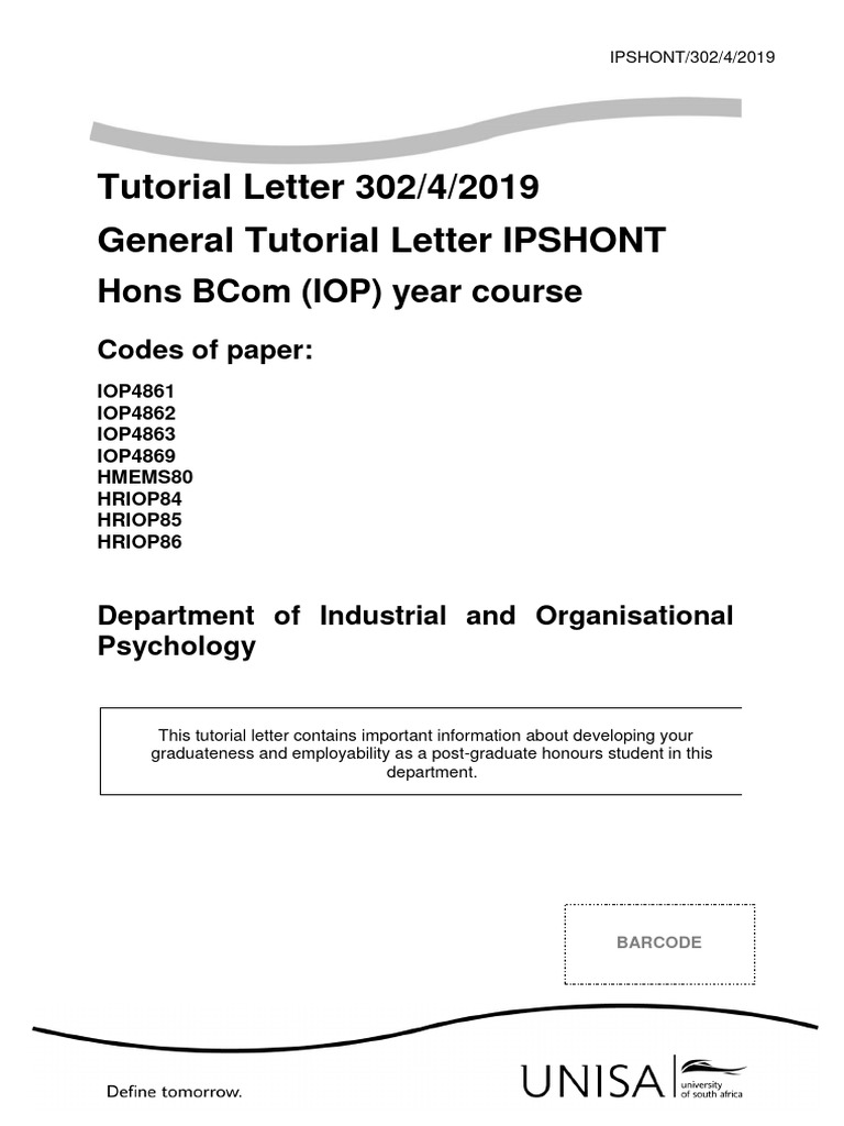 Tutorial Letter 302/4/2019 General Tutorial Letter Ipshont: Hons Bcom ...