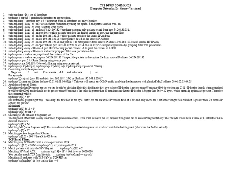 Tcp Dump Pdf Internet Protocols Port Computer Networking