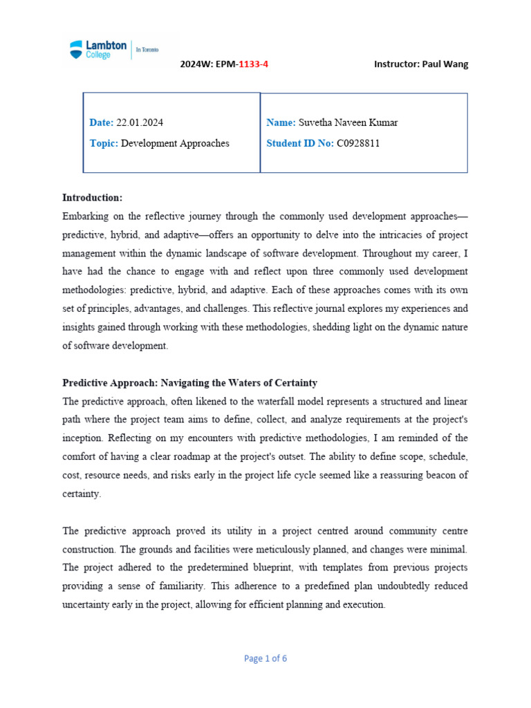 Reflective Journal 1 | PDF | Agile Software Development | Software Development Process