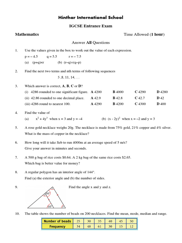 IG Math Entrance Question | PDF | Rotation | Geometry