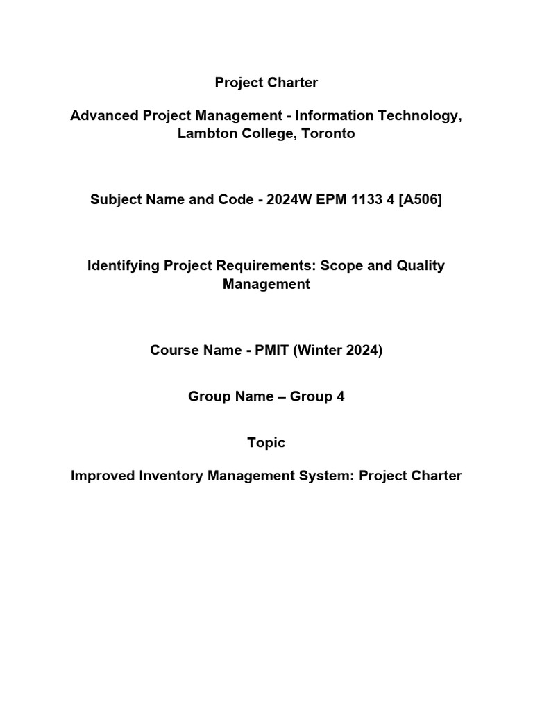 Project Charter - Group Assignment | PDF | Inventory | Computer Security