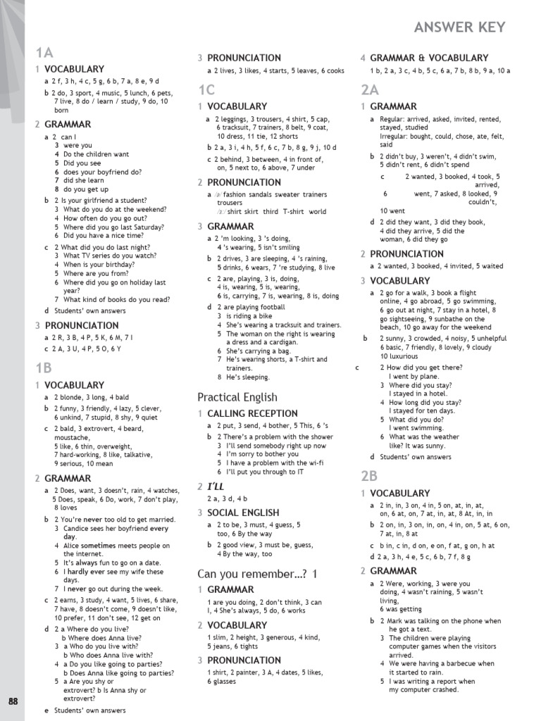 EF4e Pre-Int WB Ans Key | PDF | Waiting Staff