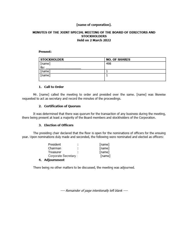 Election Meeting Minutes Sample | PDF