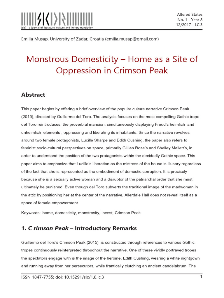 Monstrous Domesticity - Home As A Site of Oppression in Crimson Peak | PDF | Gothic Fiction ...