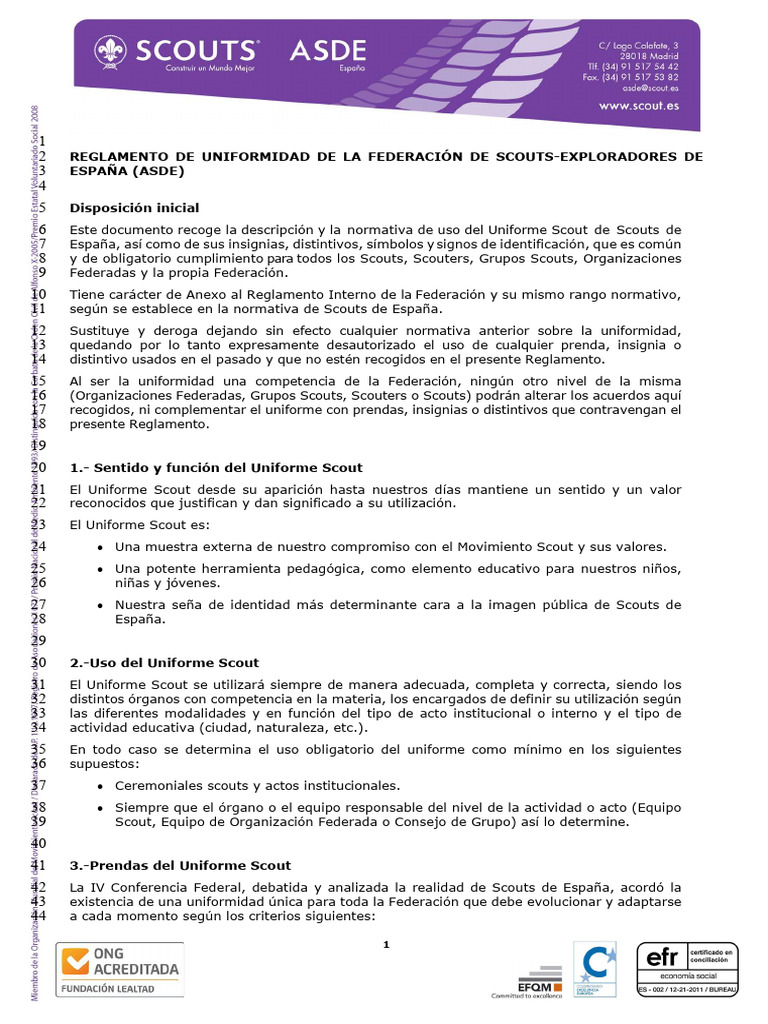 Reglamento de Uniformidad Scout ASDE | PDF | Exploración | Movimientos ...