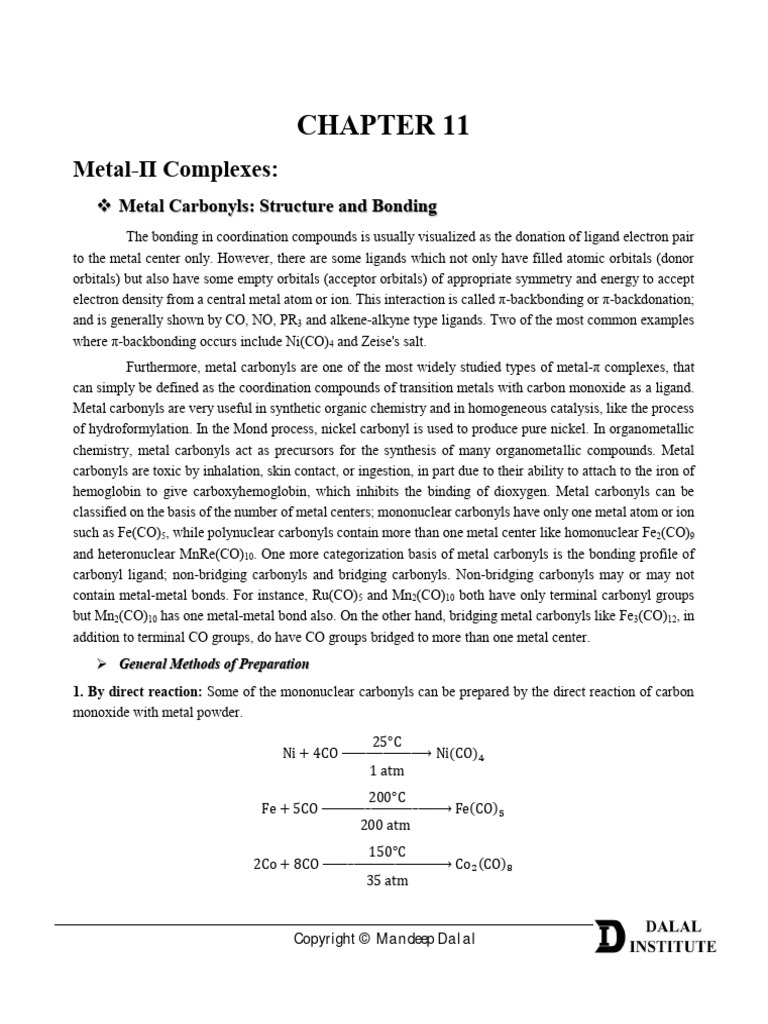 ATOICV1 11 1 Metal Carbonyls Structure and Bonding | PDF | Molecular ...