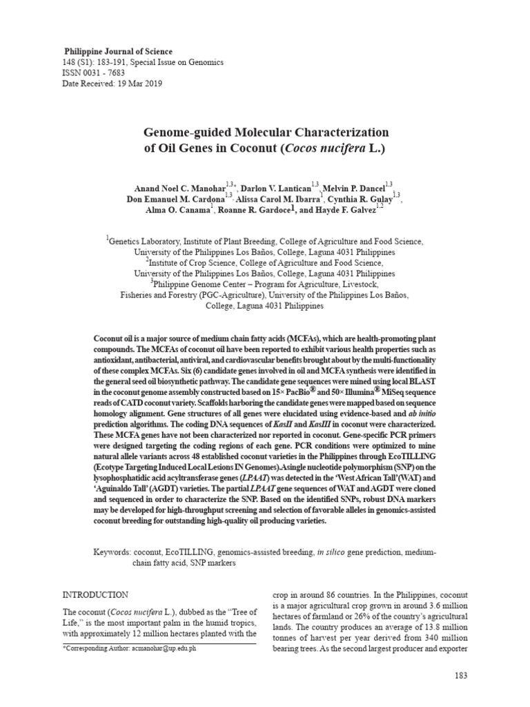Genome Guided Molecular Characterization Oil Genes Coconut | PDF | Single Nucleotide ...