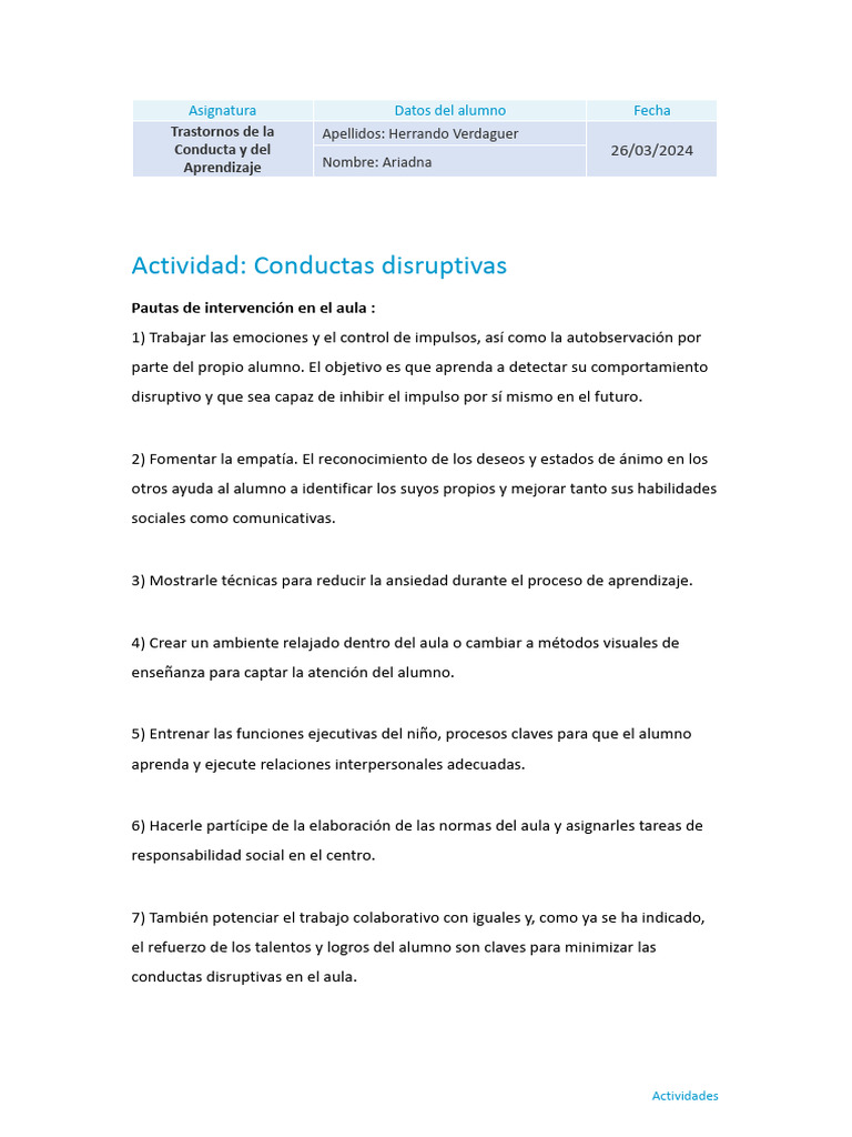 Conductas Disruptivas - Ariadna Herrando | PDF | Las emociones | Aprendizaje