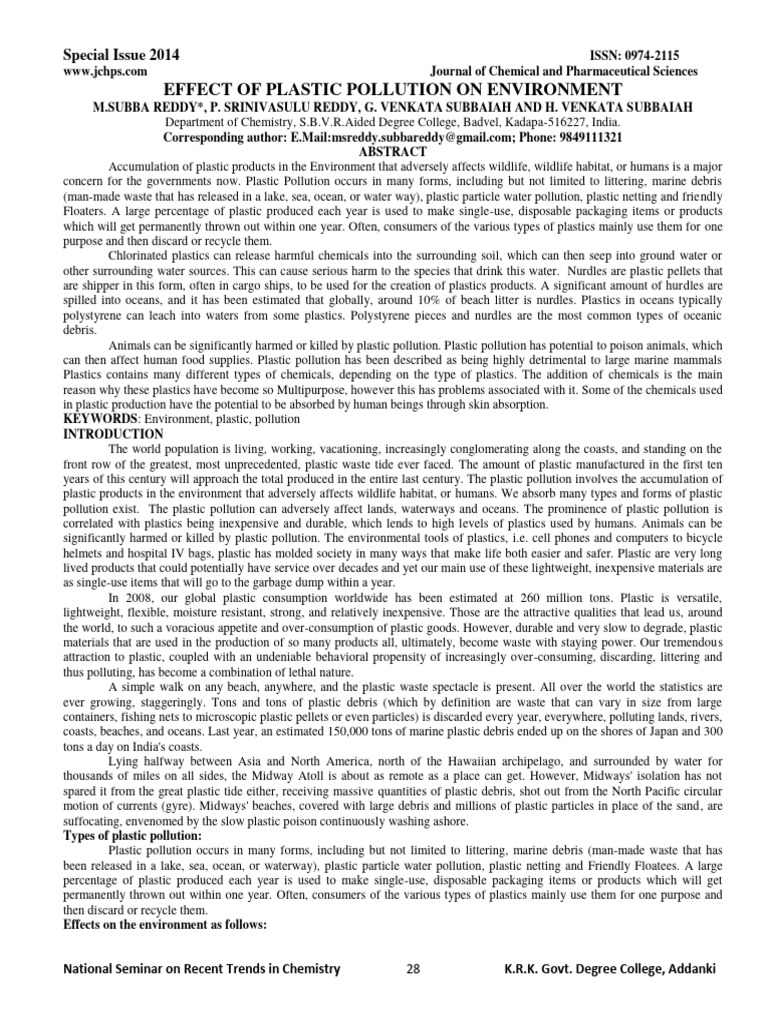 Effect of Plastic Pollution On Environment | PDF | Plastic | Biodegradation